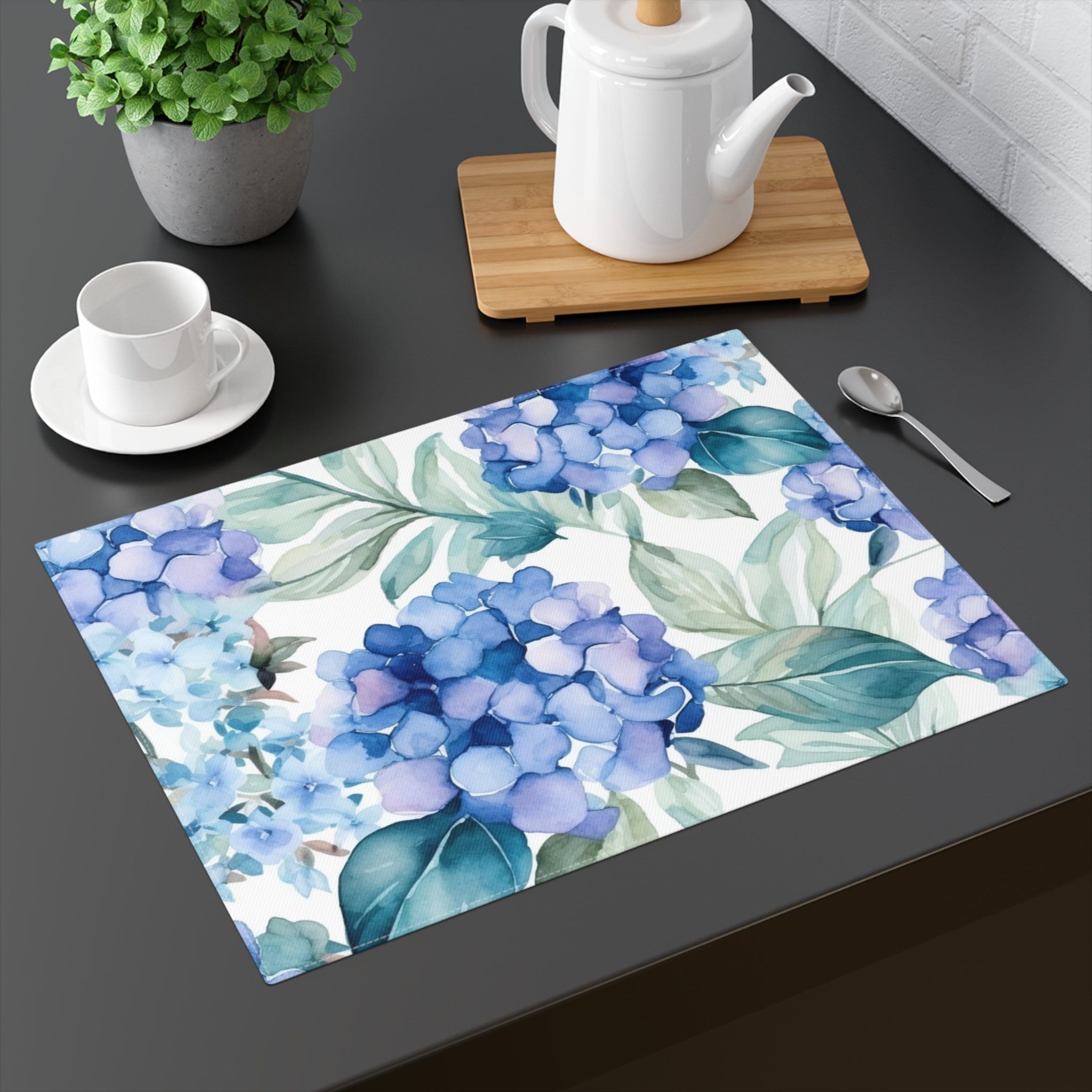 Blue Hydrangeas Placemat, Hydrangea Placemat, Blue White Floral ...