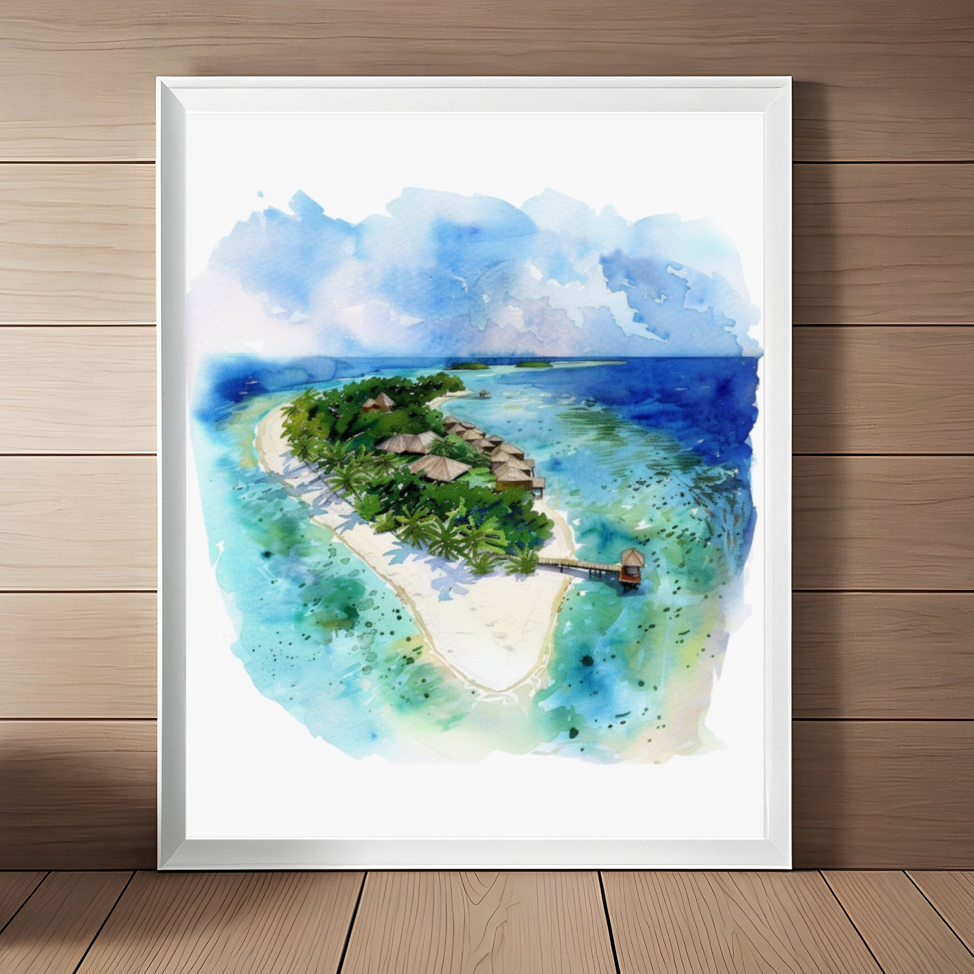 Maldives Art Print, Watercolor Painting, Atolls of the Maldives Print ...