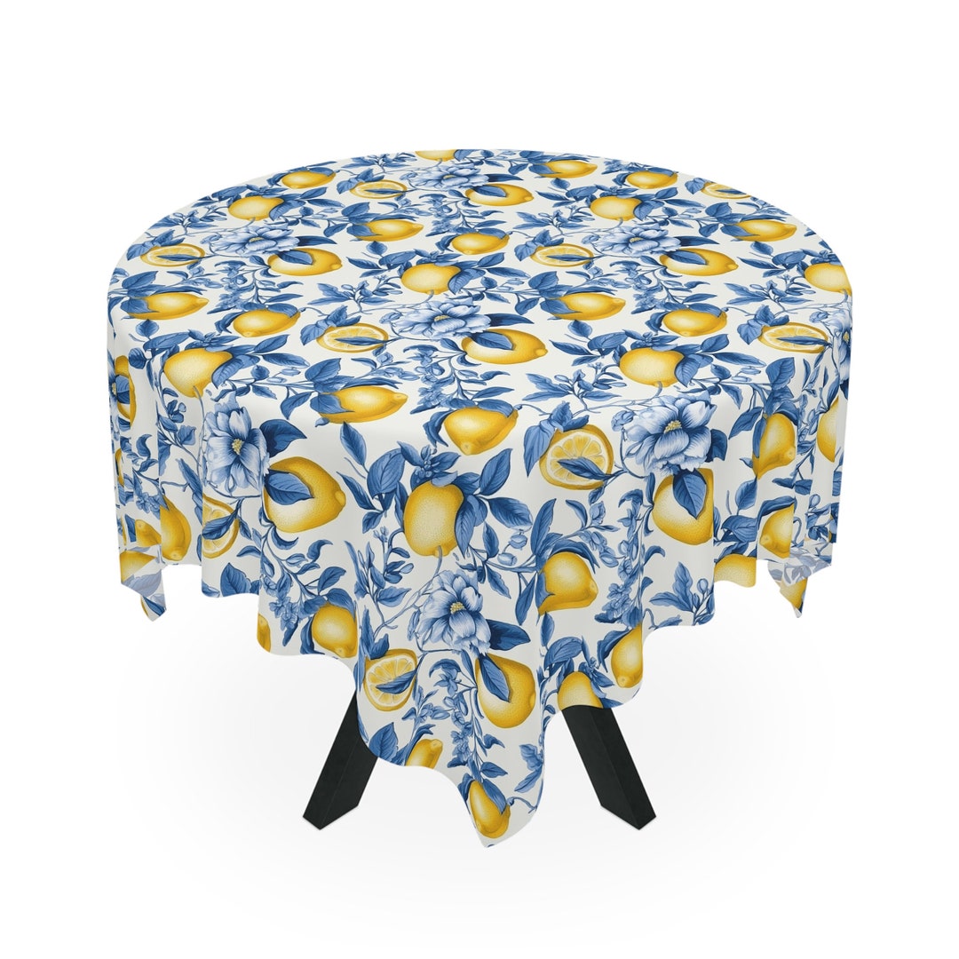 Italian Lemon Floral Tablecloth, Lemon Chinoiserie Tablecloth, Lemon ...