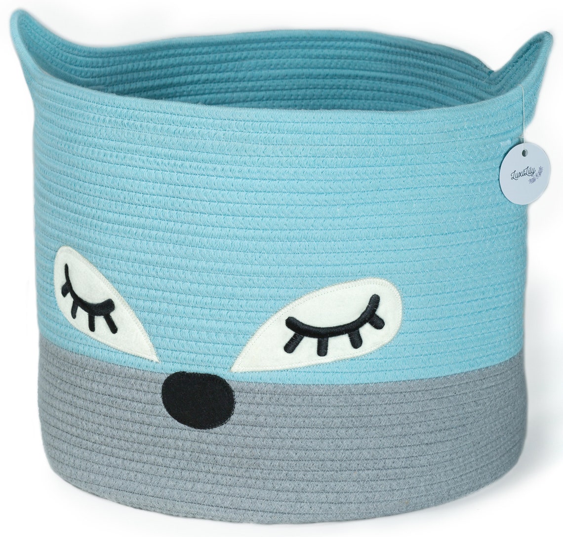 Cute Cotton Rope Storage Basket Blue Fox Woven Laundry - Etsy