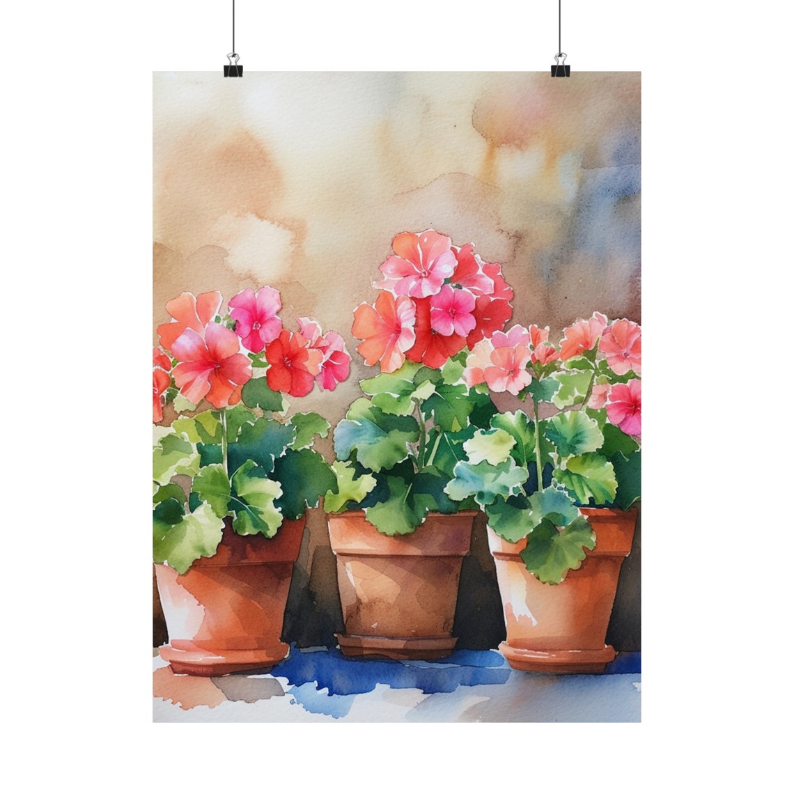 Geranium Painting Floral Watercolor Art Print Geranium Pots Wall Art ...