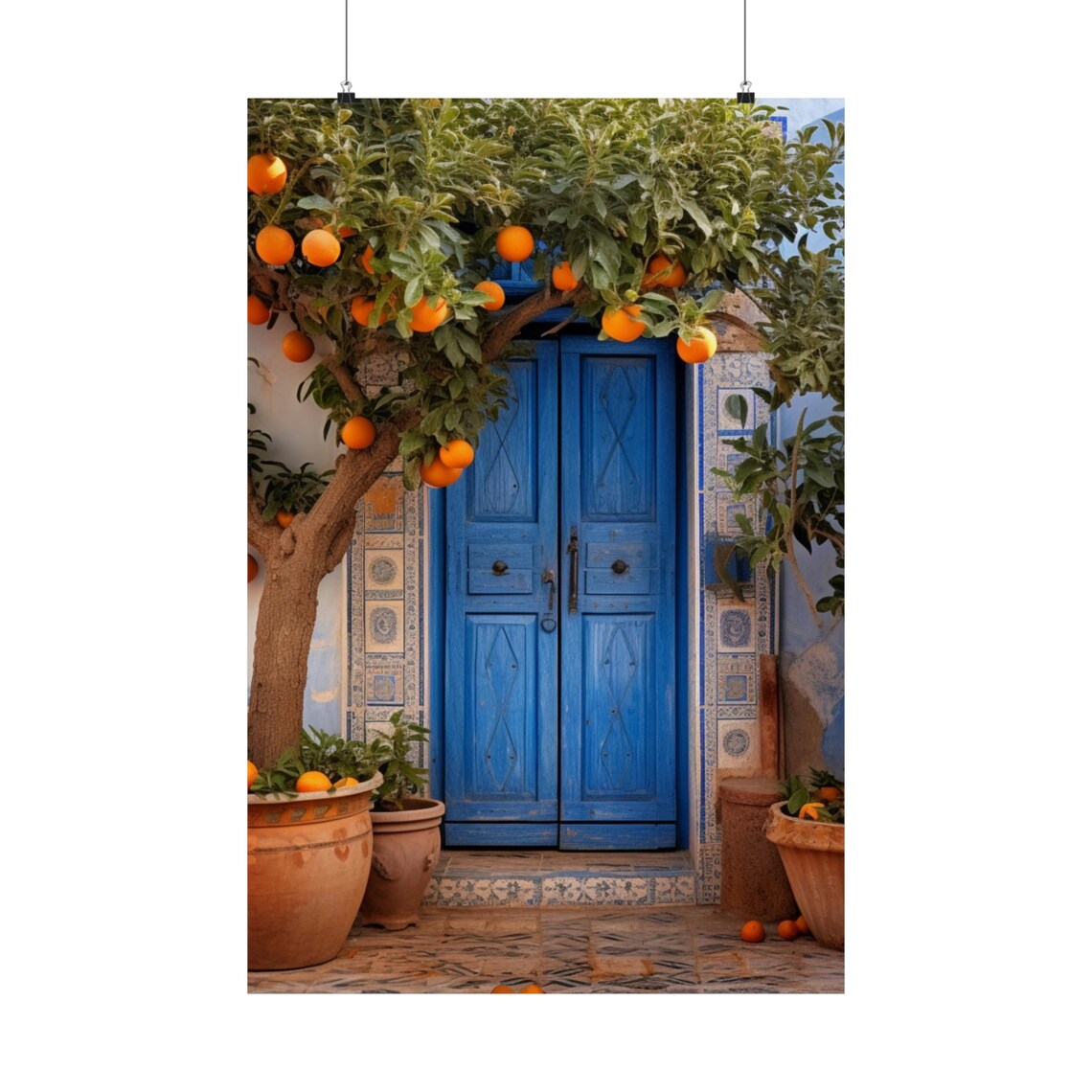 European Orange Tree Wall Art, Rustic Blue Door Photo, Travel Art ...