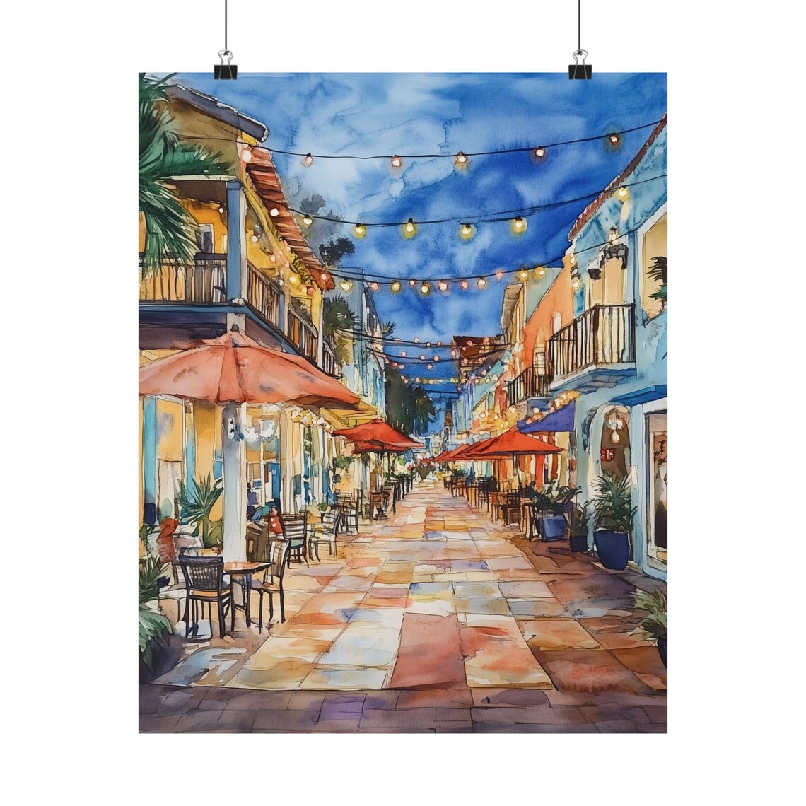 Espanola Way Print, South Beach Art, Colorful Cityscape Watercolor ...
