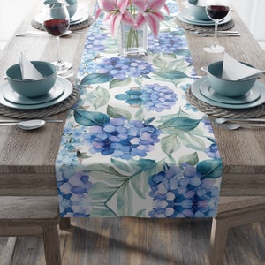Blue Hydrangea Table Runner, Hydrangeas Table Runner, Hydrangea Dining Table Runner, Hydrangea ...