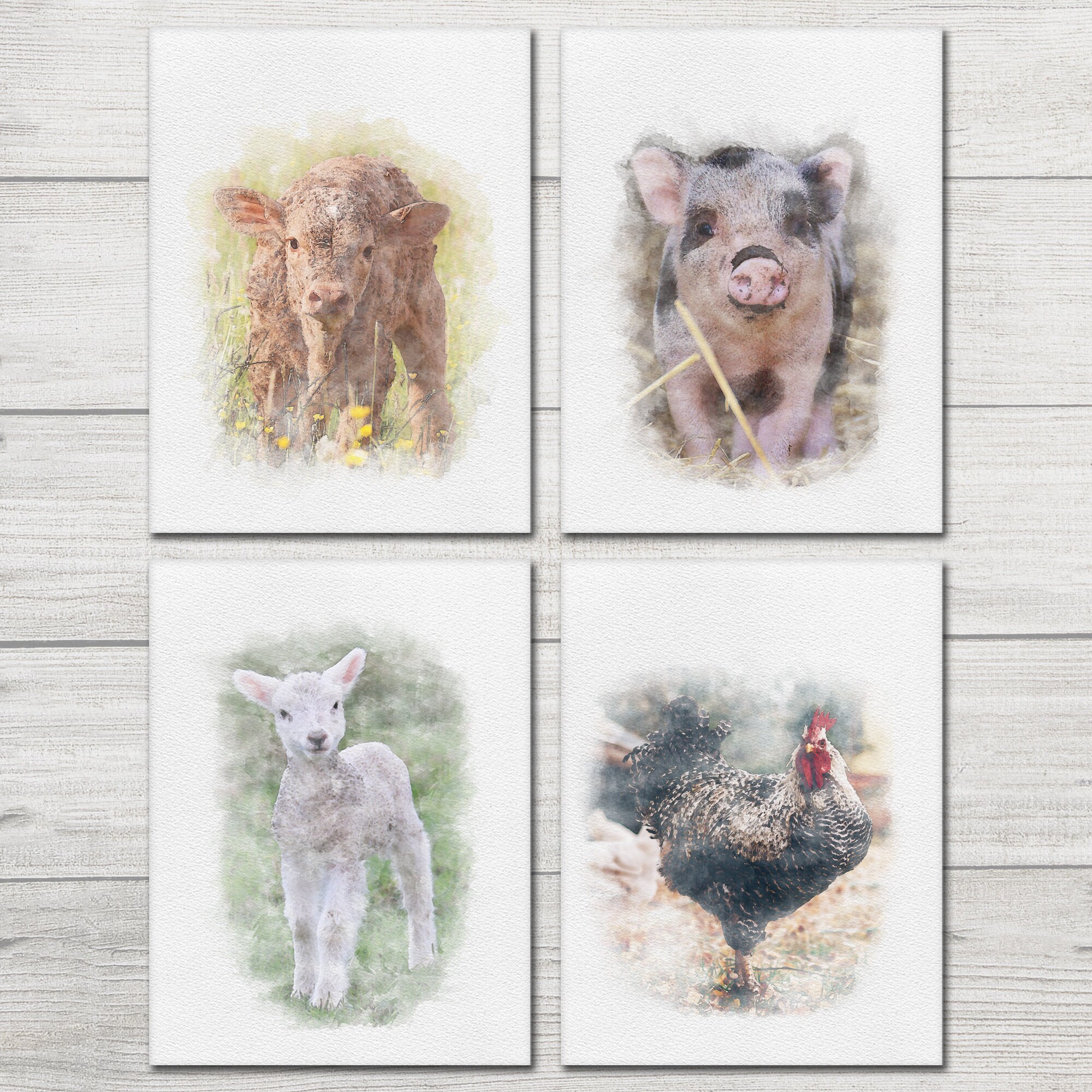 Set of 4 A4 Farm Animal Prints Wall Art Pictures & Posters - Etsy