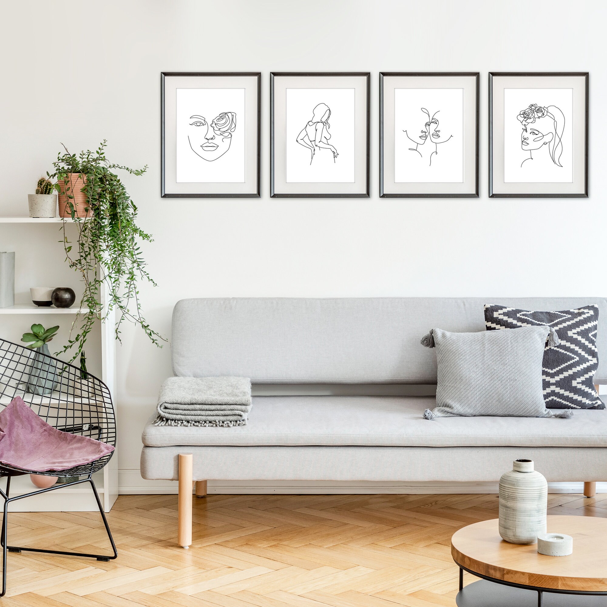 Minimalist Line Art Prints Set of 4 Abstract Woman Flowers - Etsy UK