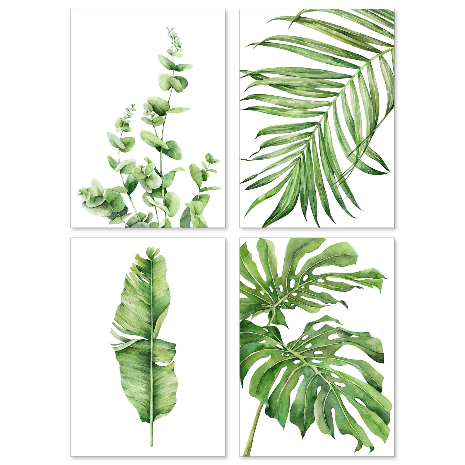 Botanical Prints Set of 4 Green Botanical Watercolour Leafy - Etsy UK