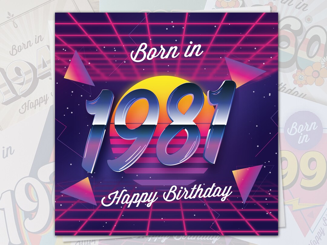 42nd Birthday Card Born in 1981 - 80s Theme 150mm X 150mm Happy ...