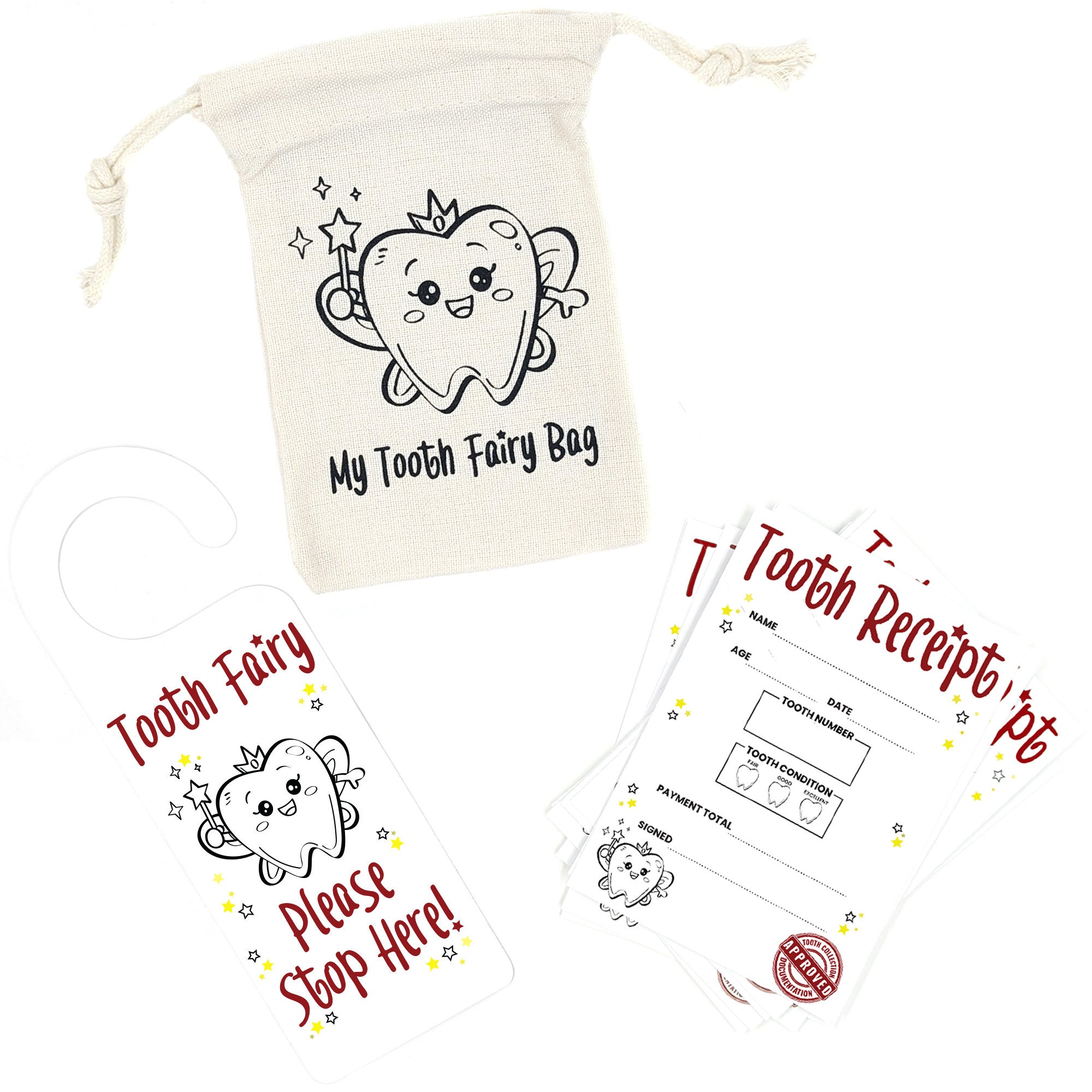 Tooth Fairy Bag Set, Tooth Fairy Kit Includes 1 X Tooth Bag, 20 X A7 ...