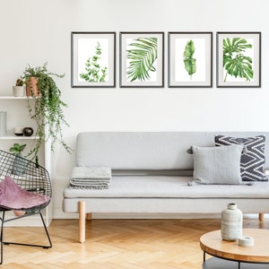 Botanical Prints Set of 4 - Green Botanical Watercolour Leafy Wall Art ...