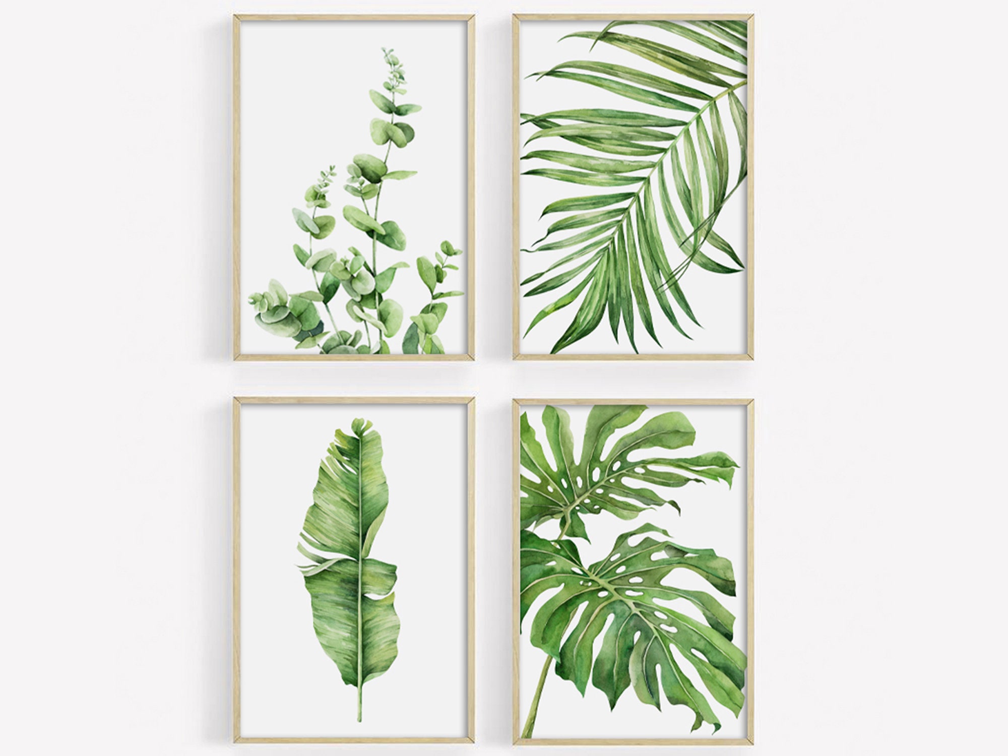 Botanical Prints Set of 4 - Green Botanical Watercolour Leafy Wall Art ...