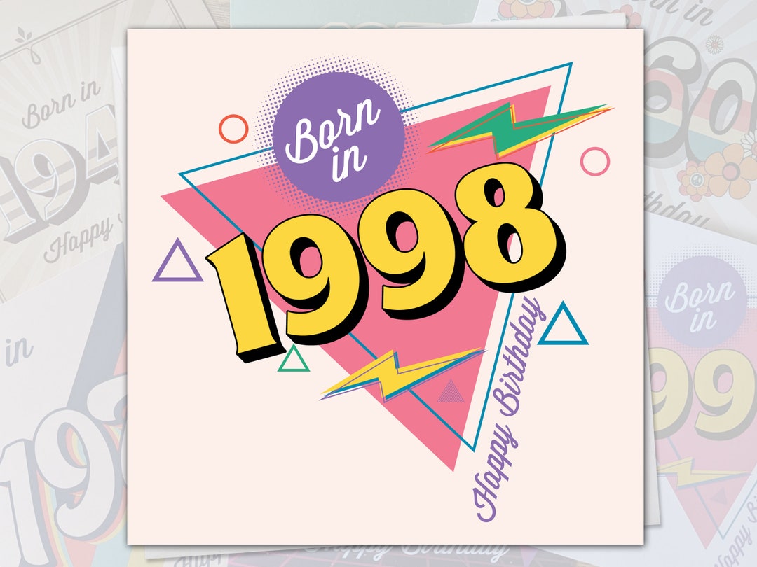 25th Birthday Card Born in 1998 - 90s Theme 150mm X 150mm Happy ...