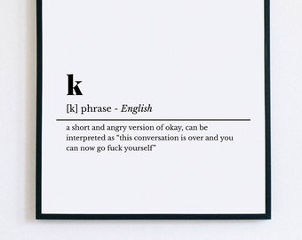 Funny Wall Art K Definition Printable Dorm Room Decor - Etsy