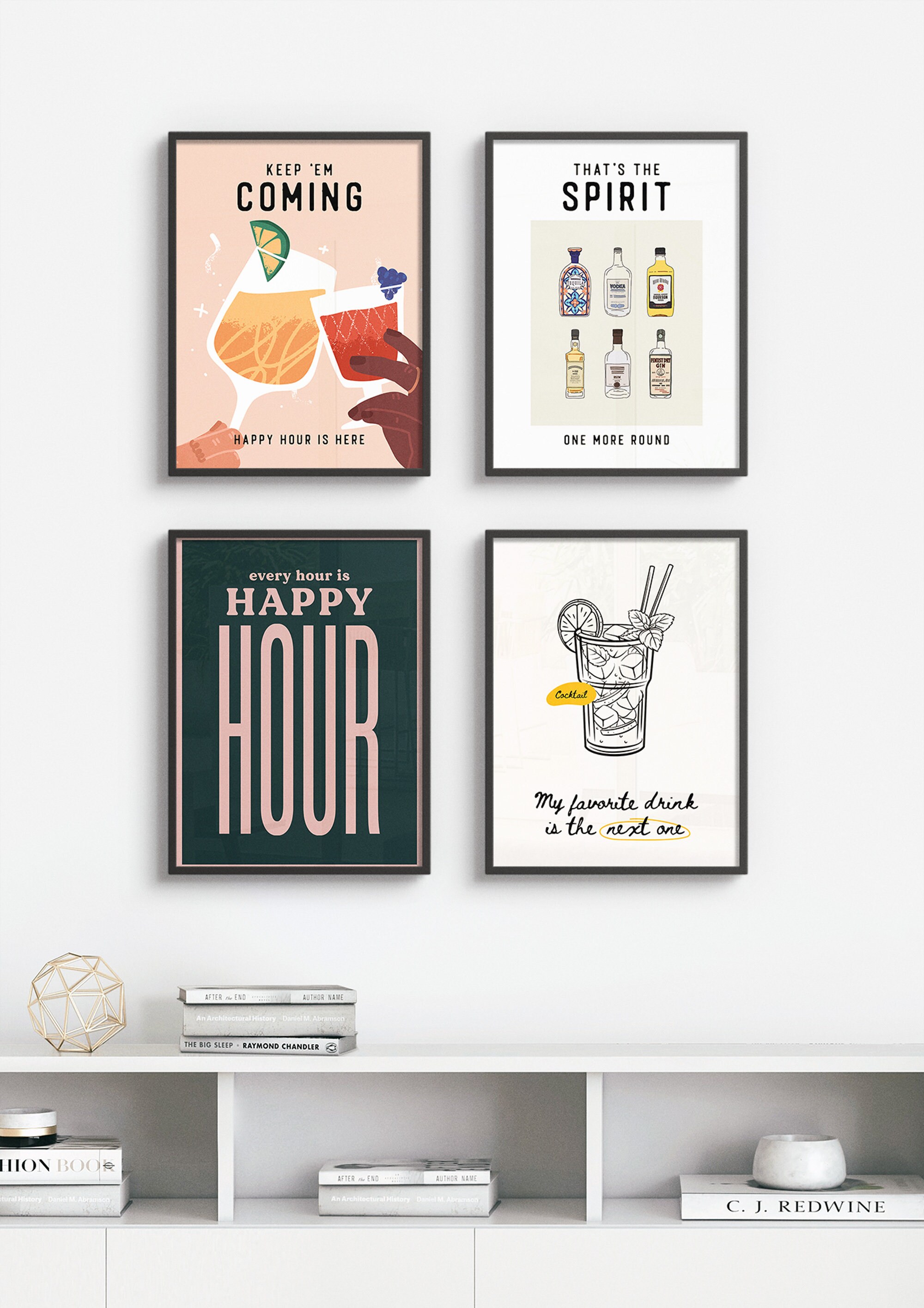 Bar Art Gallery Wall Set of 10 Prints, Funny Bar Cart Decor, Bar Cart ...