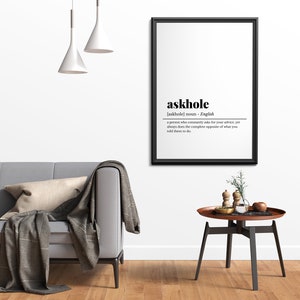 Funny Home Office Poster, Askhole Definition Print, Askhole Poster ...