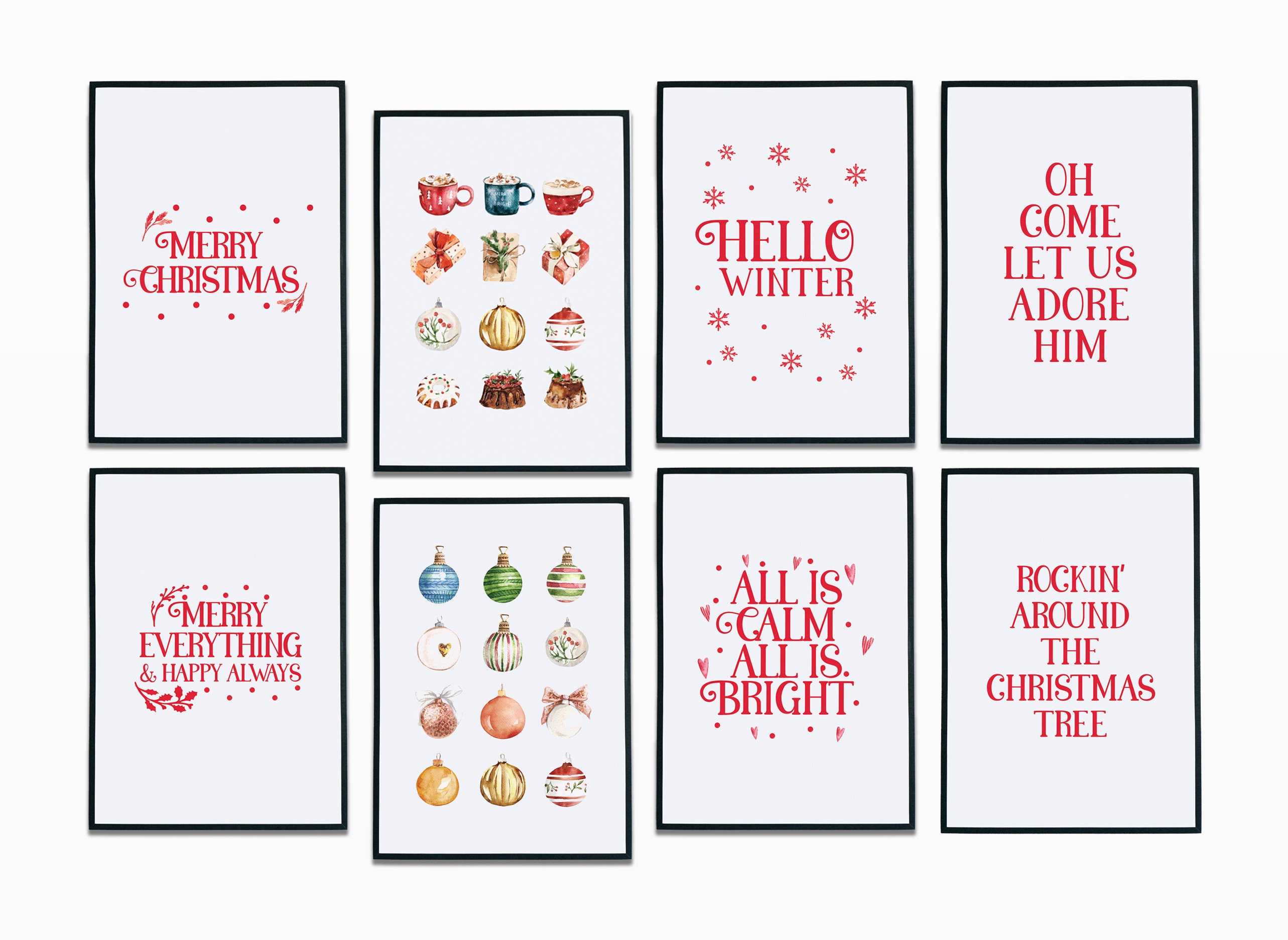 Christmas Prints, 32 Christmas Printables, Christmas Wall Art, Colorful ...