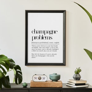 Champagne Problems Definition Print, Champagne Wall Art, Bar Cart Decor ...