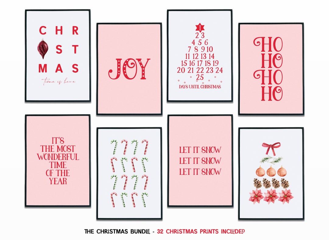 Christmas Prints, 32 Christmas Printables, Christmas Wall Art, Colorful ...