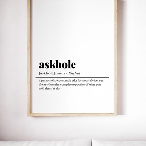 Funny Home Office Poster, Askhole Definition Print, Askhole Poster ...