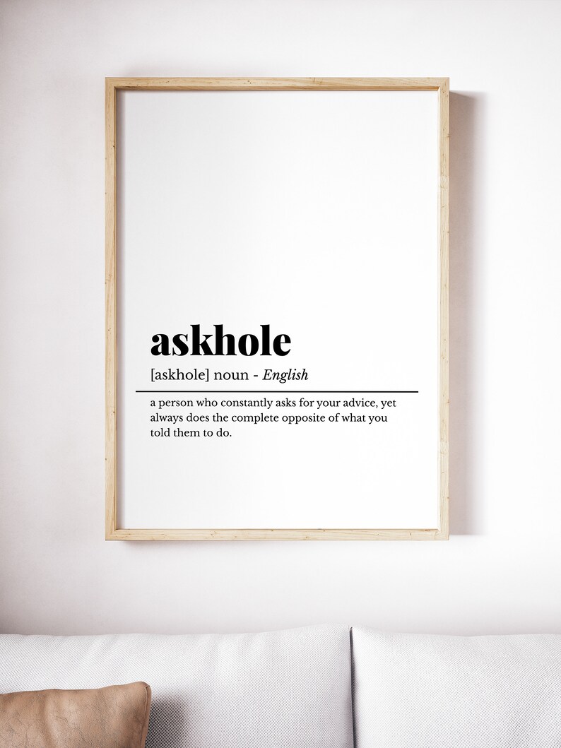 Funny Home Office Poster Askhole Definition Print Askhole - Etsy