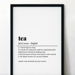 Tea Definition Print, Tea Lover Gift, Kitchen Printable Wall Art ...