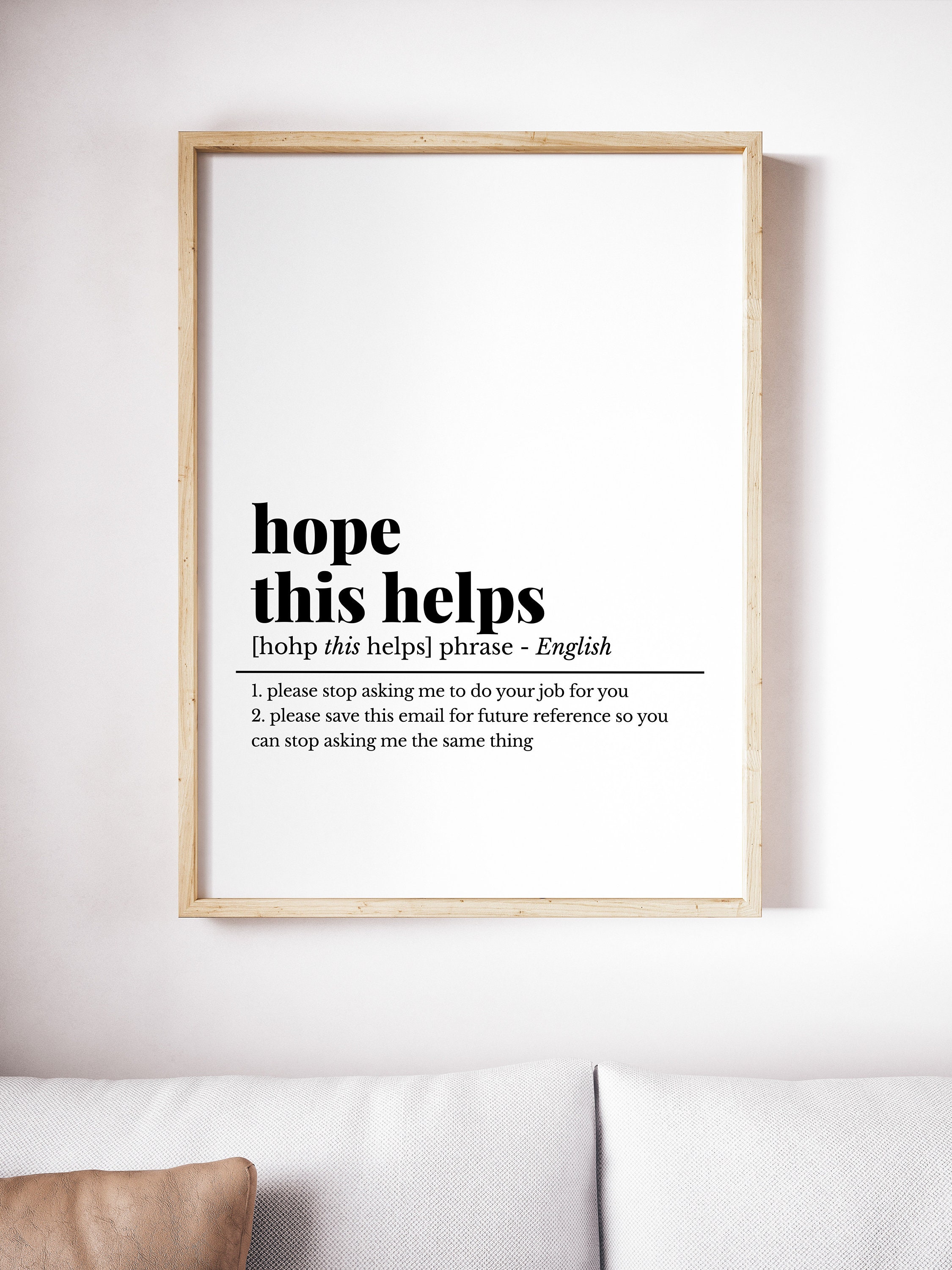 Home Office Decor, Office Wall Art, Hope This Helps, Definition Print ...