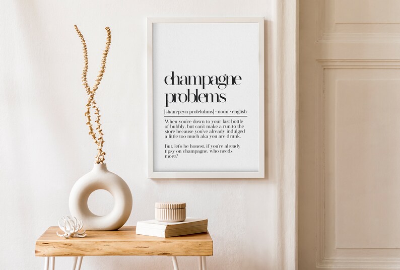 Champagne Problems Definition Print, Champagne Wall Art, Bar Cart Decor ...