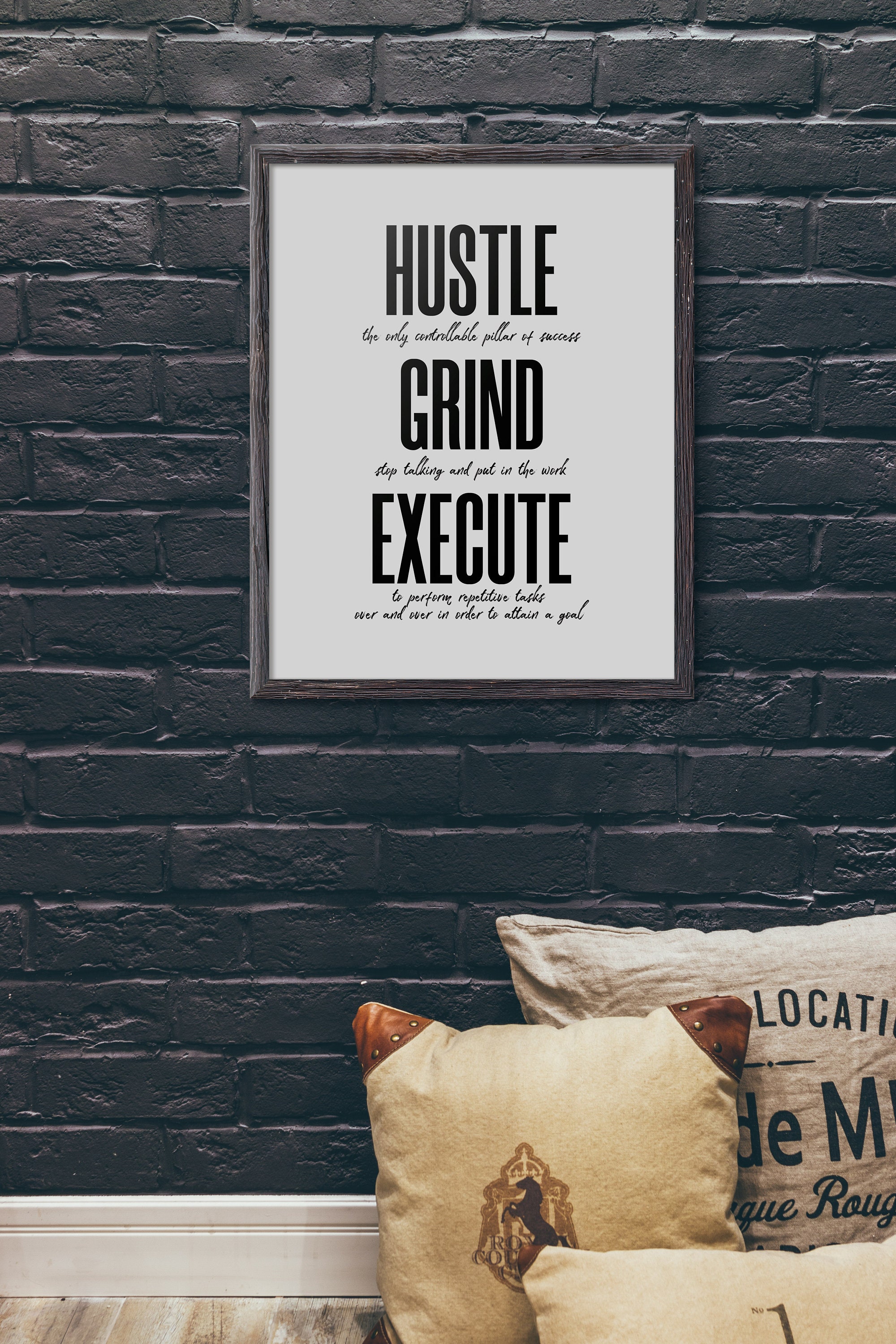 Hustle Grind Execute Prints Minimalist Office Decor | Etsy