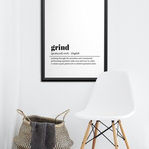 Grind Definition Print, Grind Poster, Grind Wall Art, Home Office Wall ...