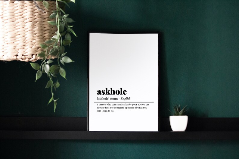 Funny Home Office Poster Askhole Definition Print Askhole - Etsy