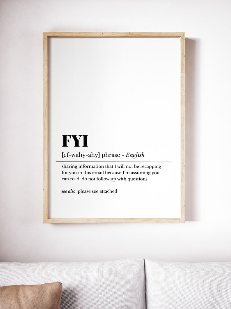 Funny Home Office Poster FYI Definition Print Home Office - Etsy