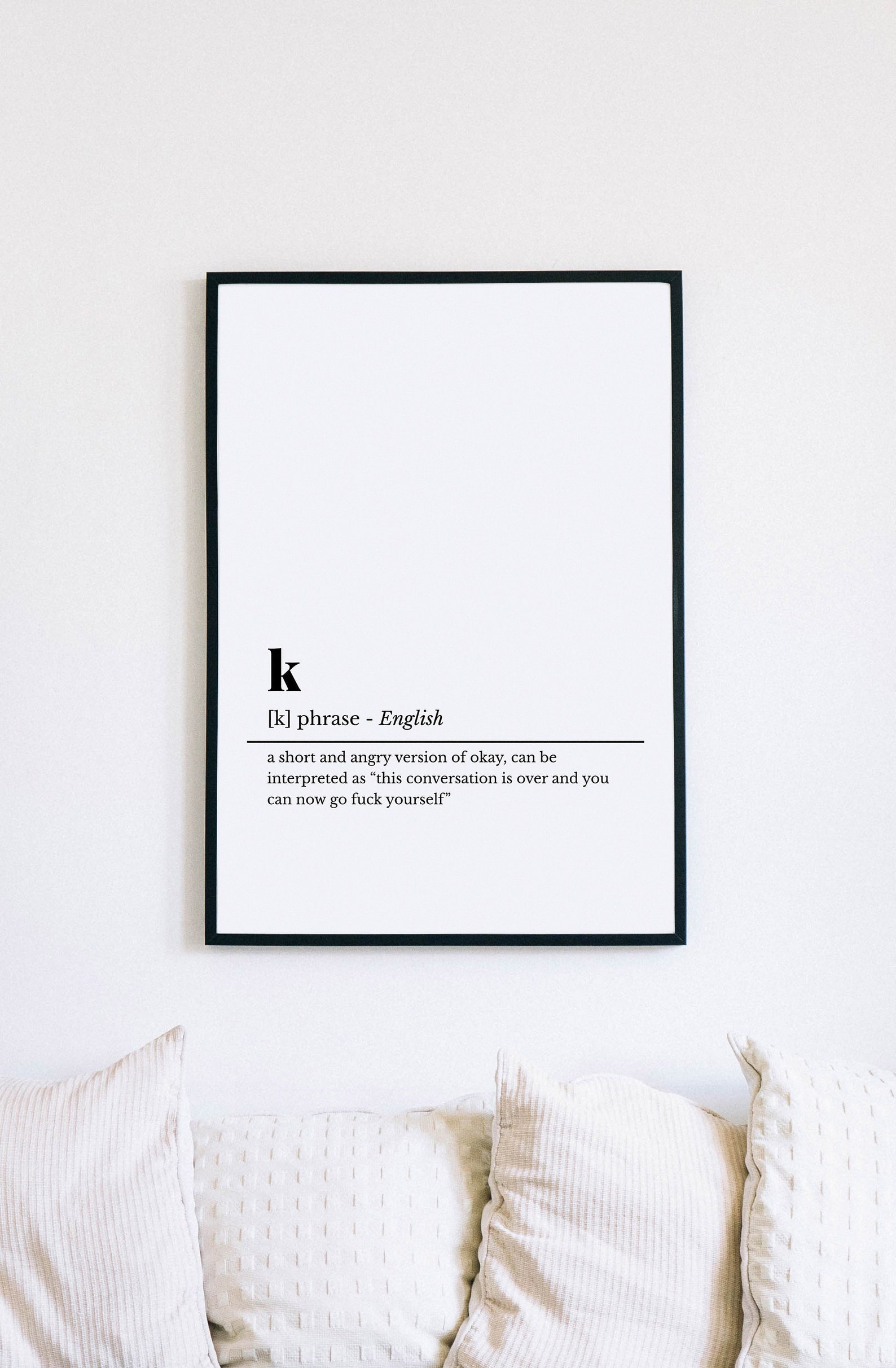 Funny Home Office Decor, K Definition Print, Dorm Room Decor, Funny ...