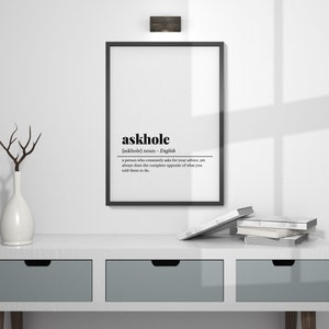 Funny Home Office Poster, Askhole Definition Print, Askhole Poster ...