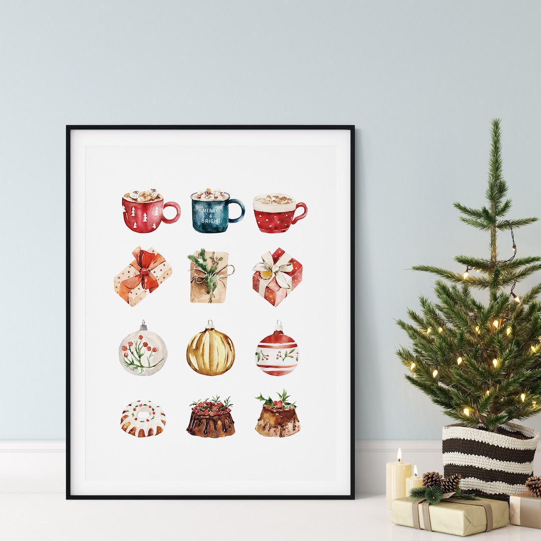Christmas Printable Wall Art, Christmas Decor, Christmas Illustrations ...