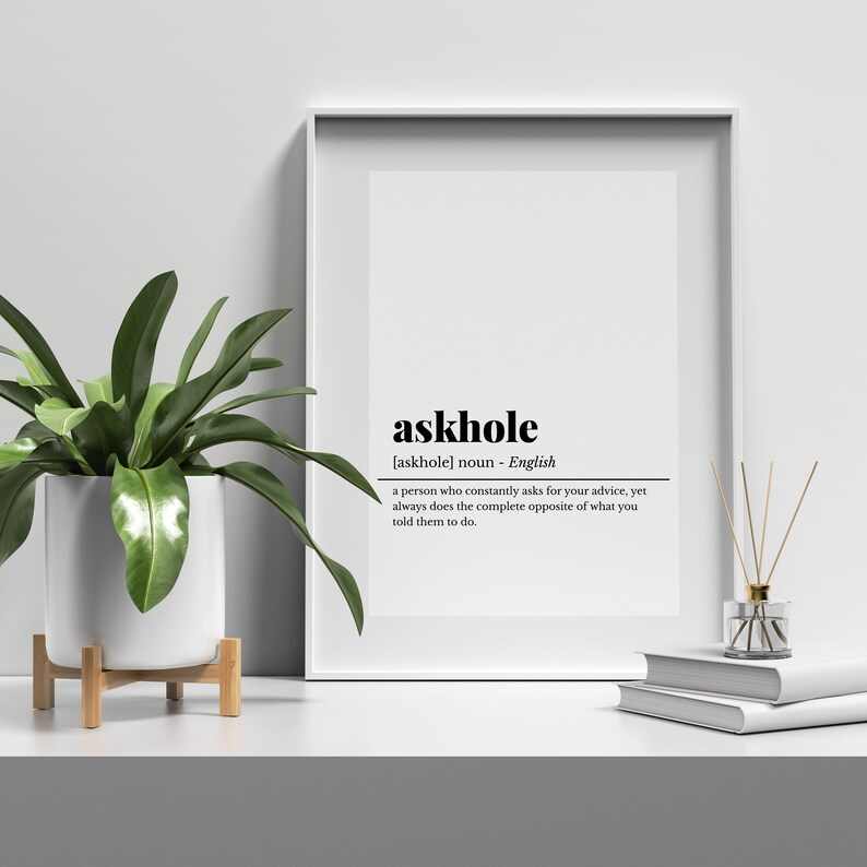 Funny Home Office Poster Askhole Definition Print Askhole - Etsy