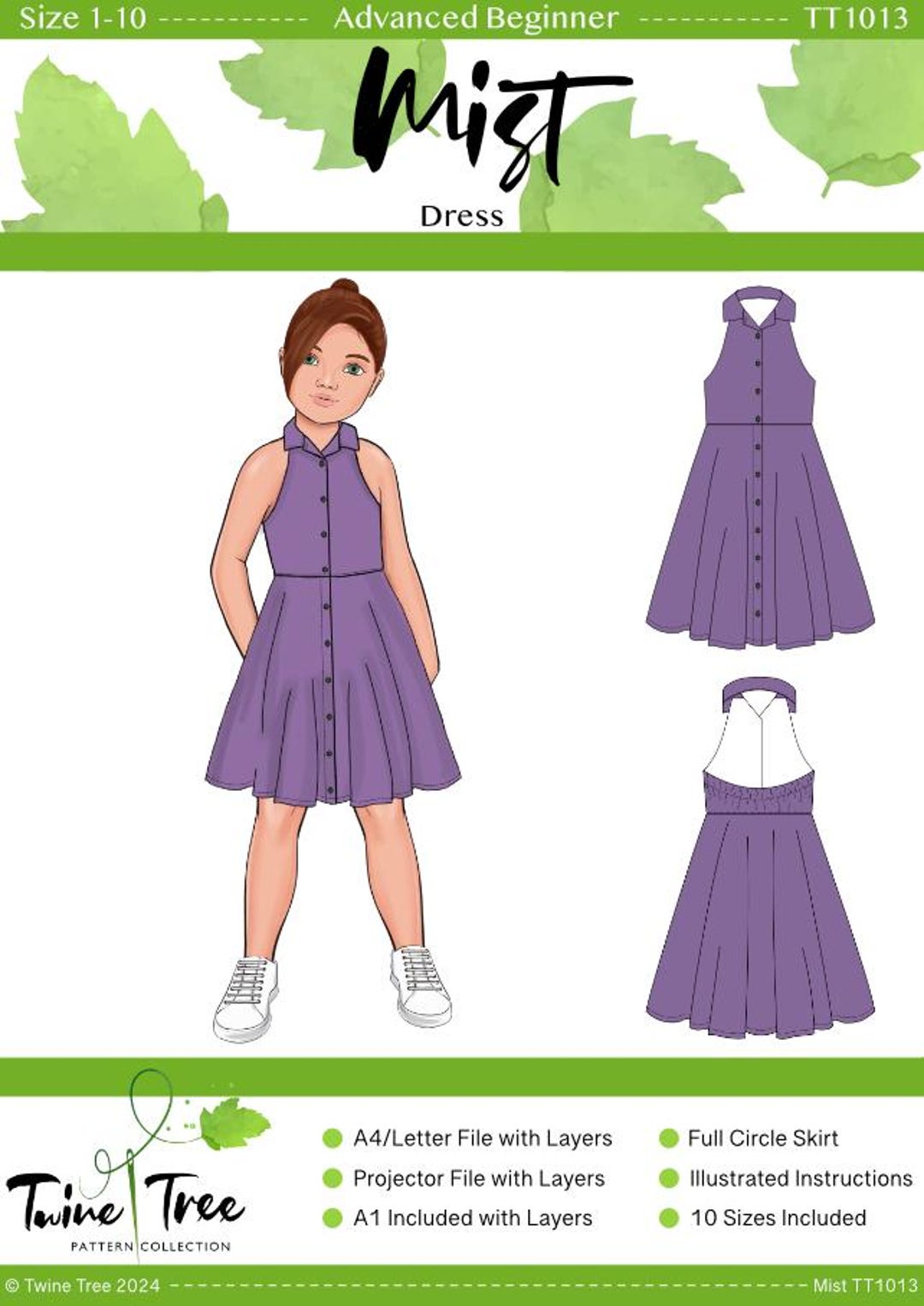 Girls PDF Sewing Pattern Dress Size 1-10 - Etsy