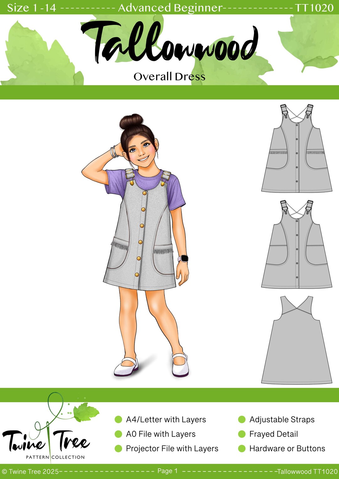 Kids Overall/dungaree Dress 1 - 14 PDF Sewing Pattern - Etsy
