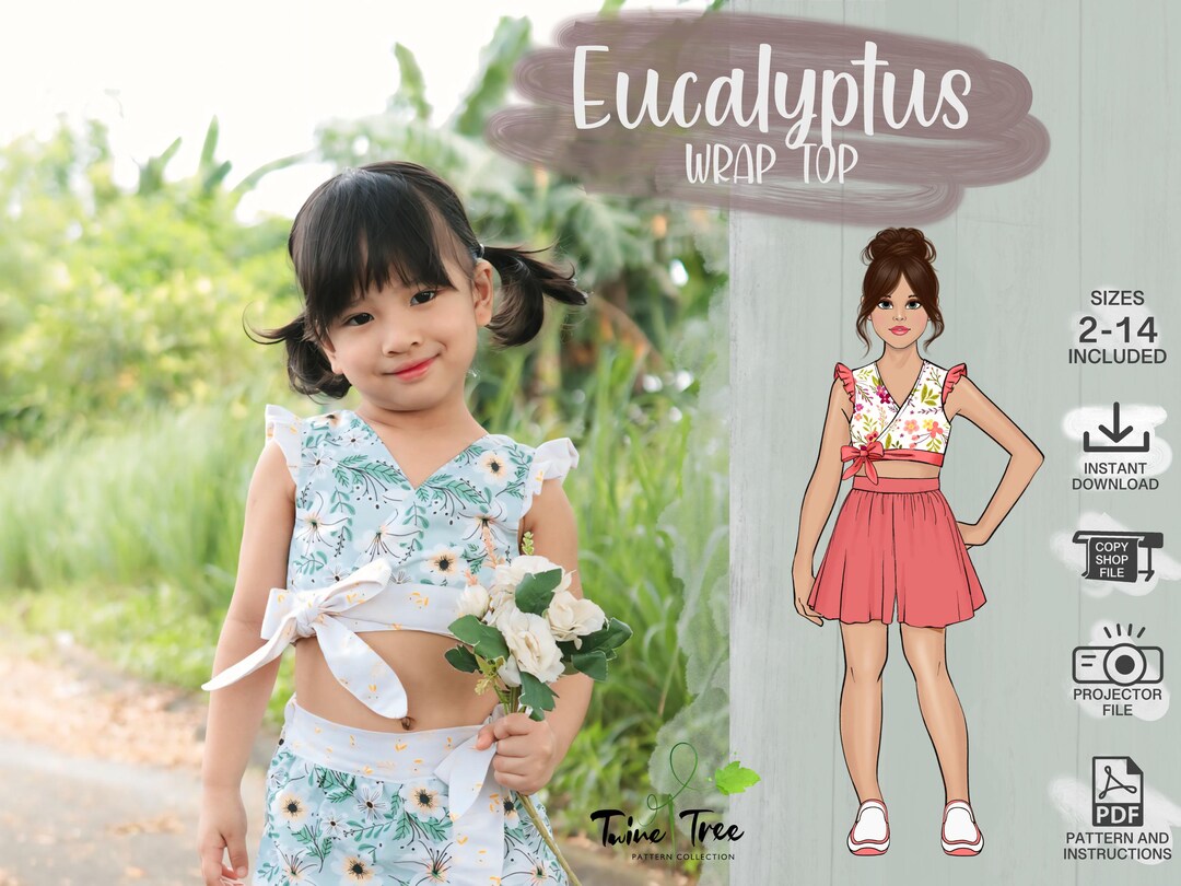 Wrap Top PDF Sewing Pattern Kids Sizes 2-14 - Etsy