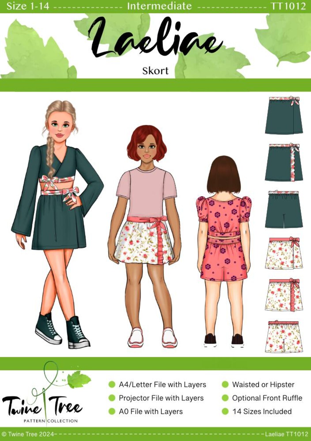 SKORT PDF Sewing Pattern Kids Sizes 1-14 - Etsy