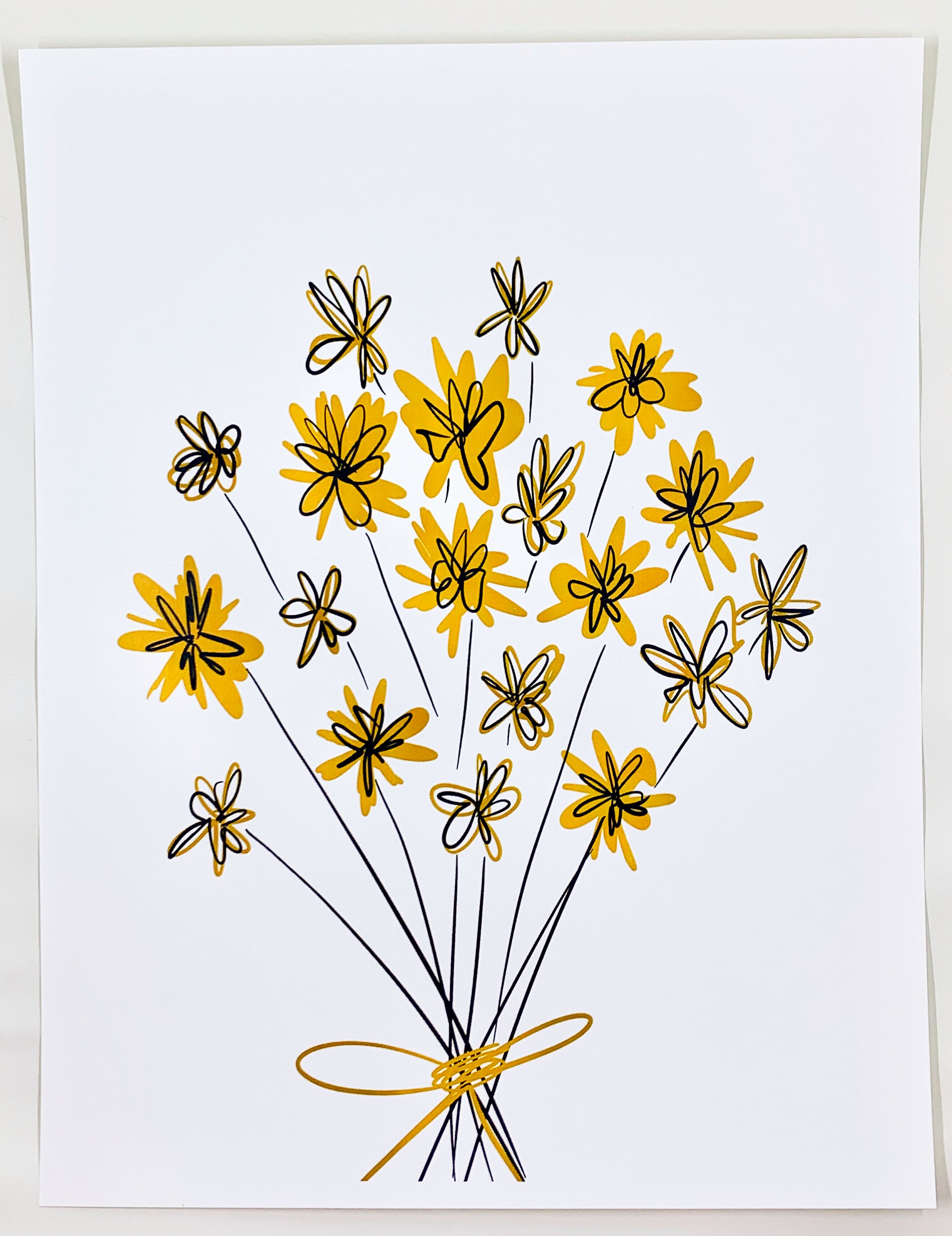 Yellow Flower Bouquet Line Art Print/ Simple Line Drawing Print , Black ...