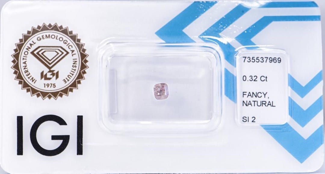 100% Natural, Untreated, IGI Certified, Cushion Cut, .32 Carat, SI ...