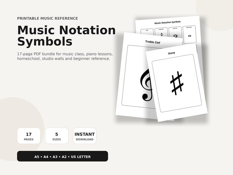 Music Notation Symbols Chart Printable PDF, Music Theory Poster, Clefs ...