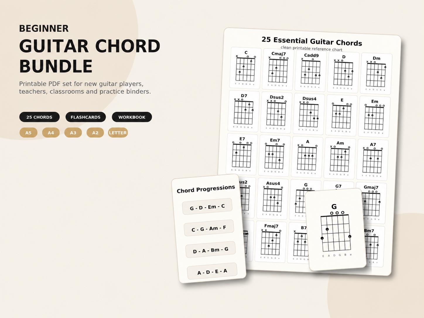 Beginner Guitar Chord Chart Printable PDF, 25 Essential Guitar Chords ...