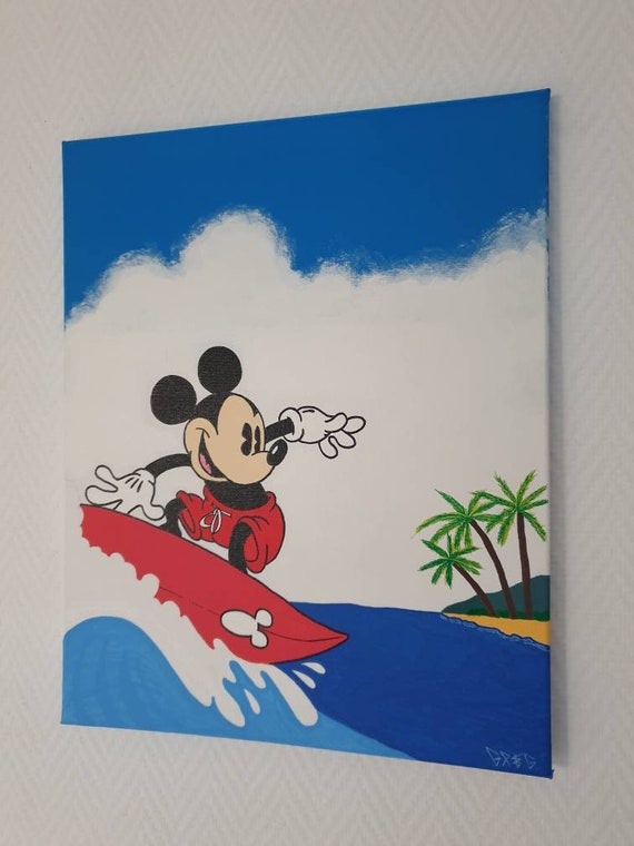 Canvas Mickey Surf Painting Wall Interior Decoration - Etsy