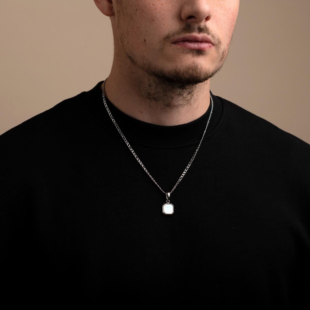 Moonstone Square Pendant Chain, White Quartz Stone Pendant, Small ...