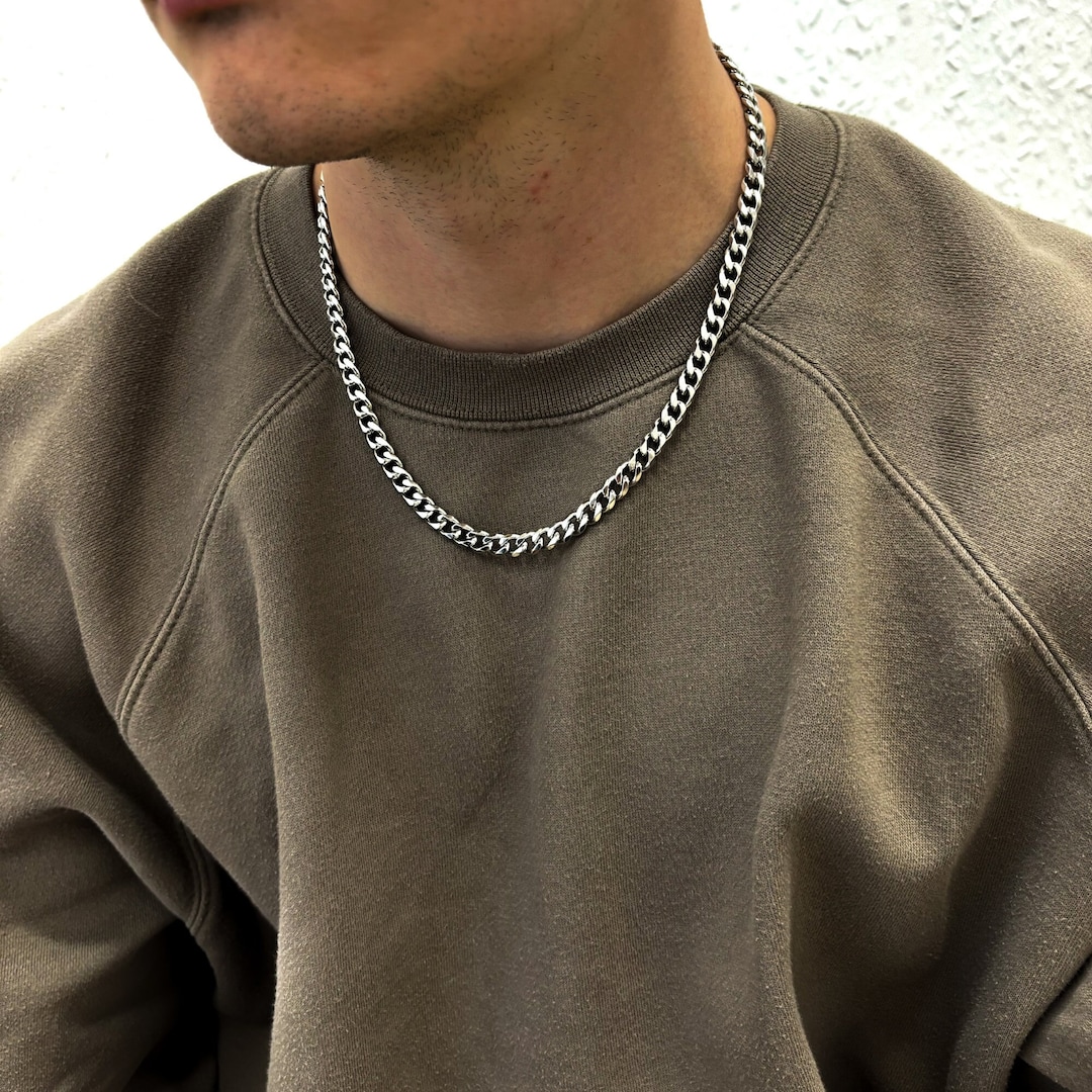 7mm Silver Curb Chain Necklace, Mens Chains, Silver Mens Chain ...