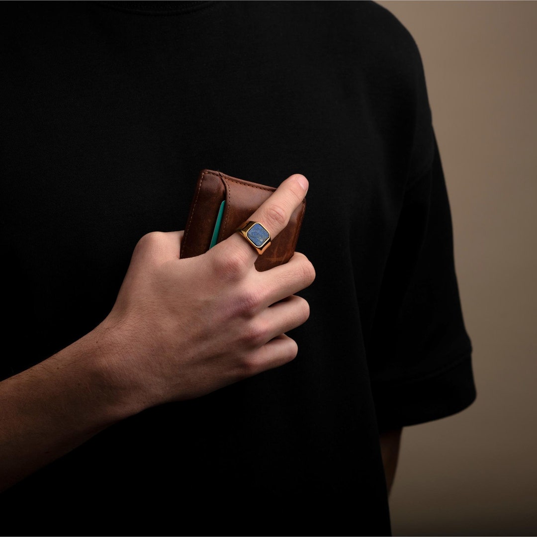 18K Gold Lapis Lazuli Signet Stone Rings Men, Womans Unisex Mans Pinky Index Ring, Mens Silver ...