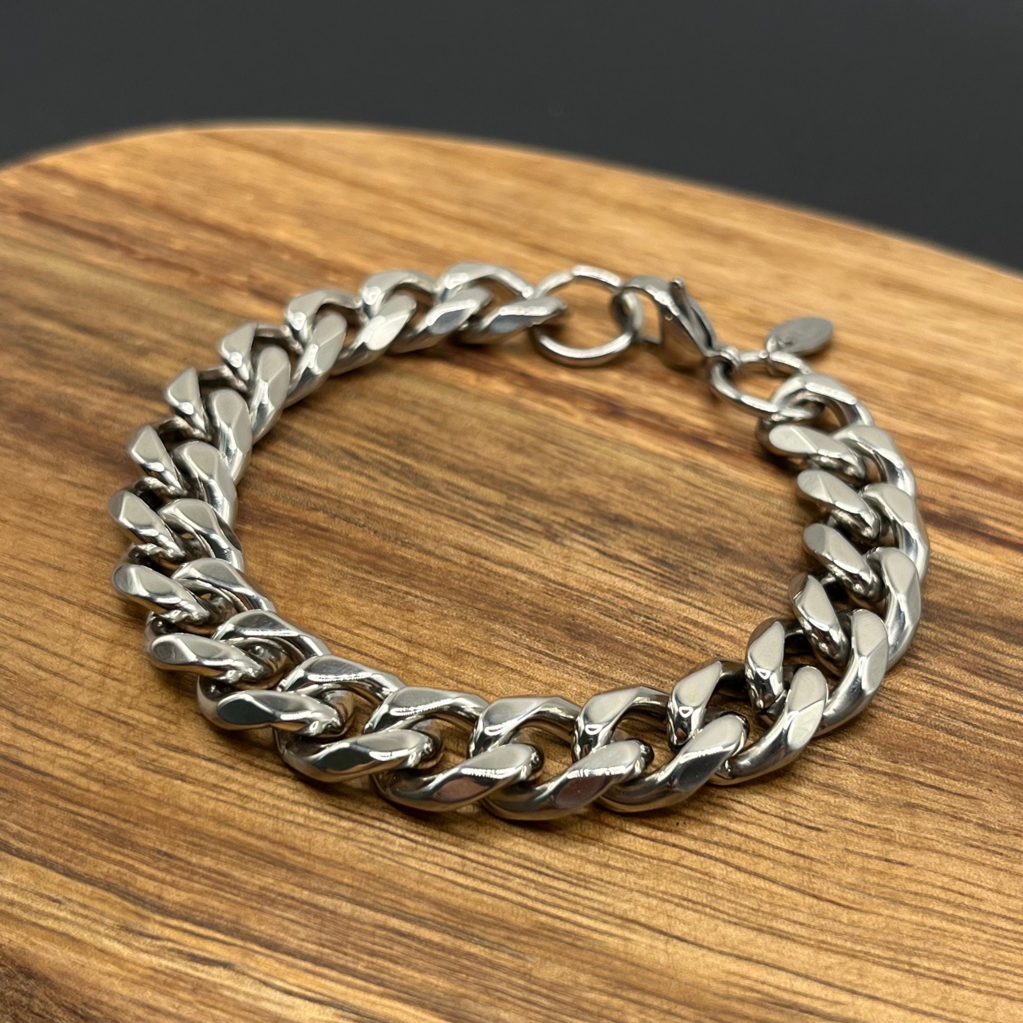 Silver Mens Bracelet Curb Chain Silver Bracelets Man - Etsy UK