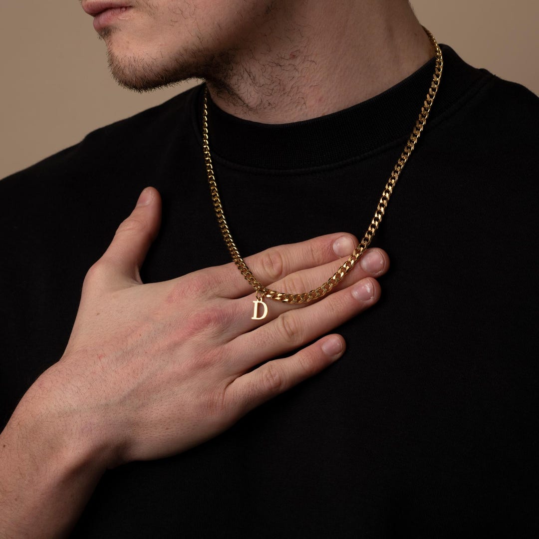 Gold Initial Pendant Chain Necklace for Men and Women, Name Necklace ...