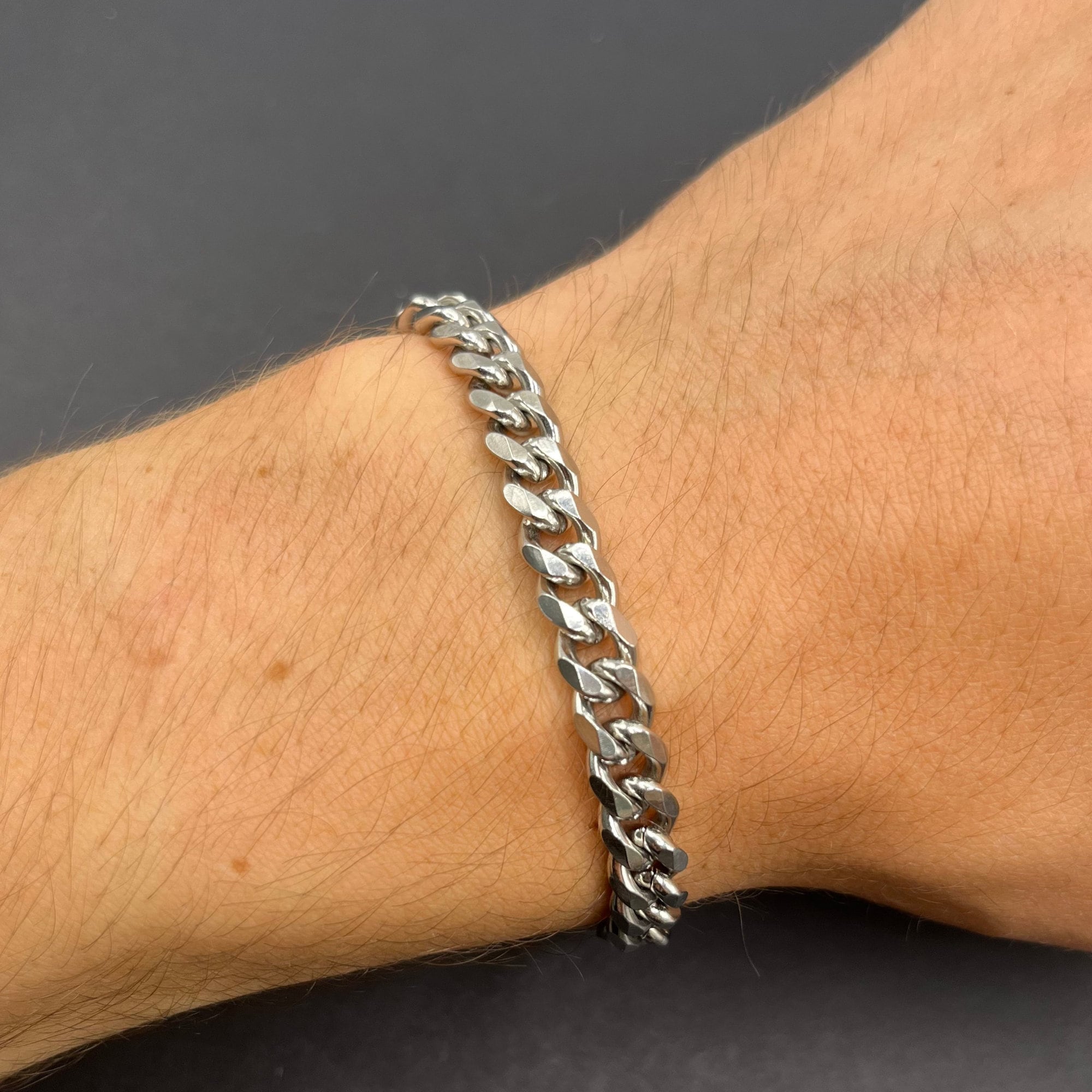 Silver Mens Bracelet Curb Chain Silver Bracelets Man - Etsy UK
